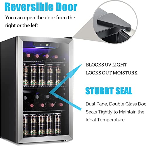 Antarctic Star 26 Bottle Wine Cooler/Cabinet Beverage Refrigerator Mini Wine Cellar Beer Soda Clear Glass Door Counter Top Bar Fridge Quiet Compressor Adjust Temp 130-Can Freestanding 3.2cu.ft Black