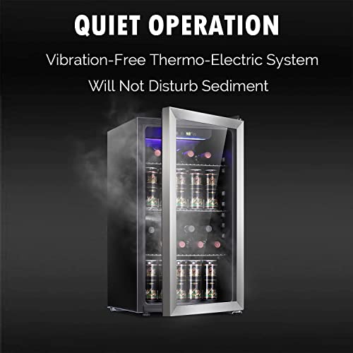 Antarctic Star 26 Bottle Wine Cooler/Cabinet Beverage Refrigerator Mini Wine Cellar Beer Soda Clear Glass Door Counter Top Bar Fridge Quiet Compressor Adjust Temp 130-Can Freestanding 3.2cu.ft Black