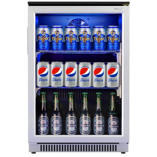 WEILI Beverage Refrigerator and Cooler, 20 Inches Wide Under Counter Fridge with Stainless Steel & Glass Door, Auto Defrost, Freestanding or Built in