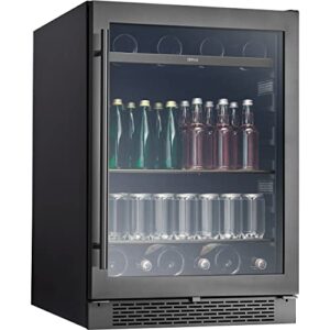 zephyr 24″ wine fridge & beverage refrigerator single zone under counter – mini wine cooler cellars small beer cabinet drink chiller freestanding with french glass door black, 7 bottles, 112 cans