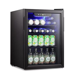 antarctic star mini fridge-100 can beverage refrigerator wine cooler clear front glass door small drink touch screen for soda beer bar office home 2.6 cu.ft