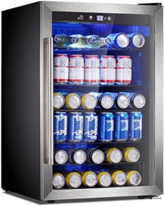 antarctic star beverage refrigerator cooler – 145 can mini fridge glass door for soda beer or wine small drink dispenser clear front for home, office or bar, silver,4.4cu.ft