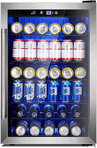 Antarctic Star Beverage Refrigerator Cooler - 145 Can Mini Fridge Glass Door for Soda Beer or Wine Small Drink Dispenser Clear Front for Home, Office or Bar, Silver,4.4cu.ft