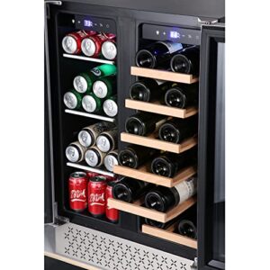 Tylza Wine and Beverage Refrigerator, 24 Inch Built-In Dual Zone Wine and Beverage Cooler, Freestanding French Door Drink Fridge, Wine Beer Cooler Under Counter Refrigerator TYBC120