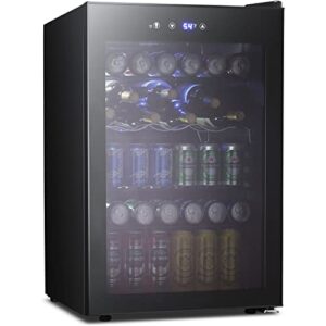 kismile 4.5 cu.ft beverage refrigerator and cooler, 145 can mini fridge glass door w/digital temperature display for soda, beer or wine, small drink dispenser cooler for home, office or bar