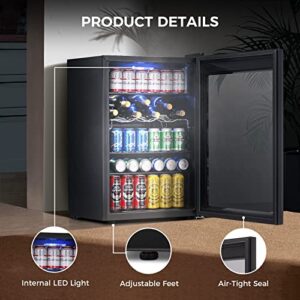 Kismile 4.5 Cu.ft Beverage Refrigerator and Cooler, 145 Can Mini Fridge Glass Door w/Digital Temperature Display for Soda, Beer or Wine, Small Drink Dispenser Cooler for Home, Office or Bar