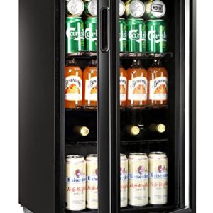 WANAI Beverage Refrigerator Cooler Mini Fridge Glass Door 125 Cans Beer Fridge Drinks Organizer for Soda Wine Small Refrigerator with 7 Thermostat 3 Shelves LED Lights for Home Bar Office