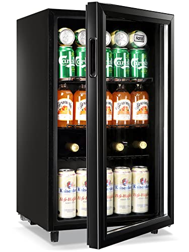 WANAI Beverage Refrigerator Cooler Mini Fridge Glass Door 125 Cans Beer Fridge Drinks Organizer for Soda Wine Small Refrigerator with 7 Thermostat 3 Shelves LED Lights for Home Bar Office