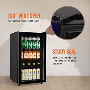 WANAI Beverage Refrigerator Cooler Mini Fridge Glass Door 125 Cans Beer Fridge Drinks Organizer for Soda Wine Small Refrigerator with 7 Thermostat 3 Shelves LED Lights for Home Bar Office