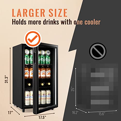 WANAI Beverage Refrigerator Cooler Mini Fridge Glass Door 125 Cans Beer Fridge Drinks Organizer for Soda Wine Small Refrigerator with 7 Thermostat 3 Shelves LED Lights for Home Bar Office