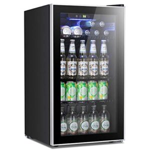 antarctic star beverage refrigerator cooler -120 can mini fridge glass door for soda beer or wine constant glass door small drink dispenser clear front door for home, office bar 3.2cu.ft