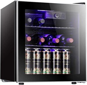 antarctic star 12 bottle 70 can wine cooler/cabinet beverage refrigerator small mini fridge clear front glass door counter top red cellar beer soda bar quiet compressor freestanding 1.6 cu.ft black