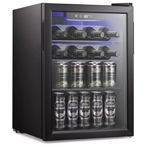 antarctic star 2.6cu.ft wine cooler/cabinet beverage refrigerator small mini wine cellar fridge beer soda clear front glass door quiet operation compressor adjust temperature freestanding black