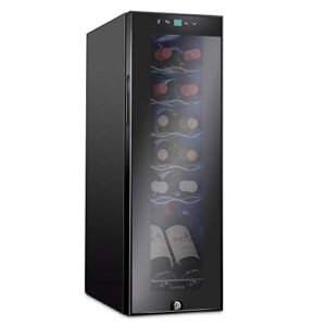 ivation 12 bottle compressor wine cooler refrigerator w/lock | large freestanding wine cellar for red, white, champagne or sparkling wine | 41f-64f digital temperature control fridge glass door black