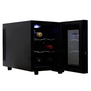 koolatron 6 bottle wine cooler, black, thermoelectric wine fridge, 0.65 cu. ft. (16l), freestanding wine cellar, red, white and sparkling wine storage for small kitchen, apartment, condo, rv