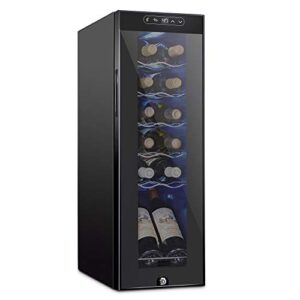 schmecke 12 bottle compressor wine cooler refrigerator w/lock | large freestanding wine cellar | 41f-64f digital temperature control wine fridge for red, white, champagne or sparkling wine – black