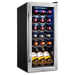 ivation 18 bottle compressor wine cooler refrigerator w/lock | large freestanding wine cellar for red, white, champagne or sparkling wine | 41f-64f digital temperature control fridge stainless steel