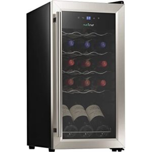 nutrichef 15 bottle refrigerator-white and red chiller countertop cooler-freestanding compact mini wine fridge, digital control, stainless steel door