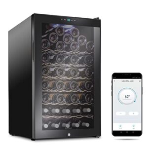 ivation 51 bottle compressor wine cooler refrigerator with wi-fi smart app control cooling system | large freestanding wine cellar fridge for red white champagne or sparkling, black glass door & lock