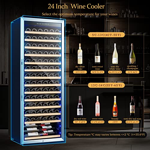 BODEGA Wine Cooler 24 Inch, 154 Bottles Wine Refrigerator, Freestanding Wine Fridge with Intelligent Temperature Memory & Humidity Control Design Wine Cooler, Upgraded Compressor, Quiet Operation