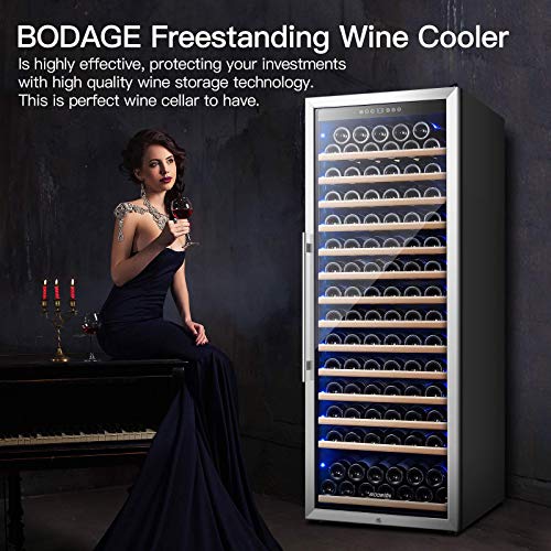 BODEGA Wine Cooler 24 Inch, 154 Bottles Wine Refrigerator, Freestanding Wine Fridge with Intelligent Temperature Memory & Humidity Control Design Wine Cooler, Upgraded Compressor, Quiet Operation