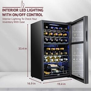 SCHMECKE 33 Bottle Dual Zone Wine Cooler Refrigerator w/Lock | Large Freestanding Wine Cellar | 41f-64f Digital Temperature Control Wine Fridge For Red, White, Champagne or Sparkling Wine - Black