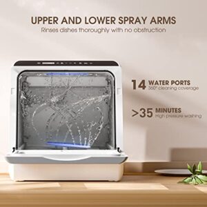 Portable Countertop Dishwashers, NOVETE Compact Dishwashers with 5 L Built-in Water Tank & Inlet Hose, 5 Washing Programs, Baby Care, Air-Dry Function and LED Light for Small Apartments, Dorms and RVs