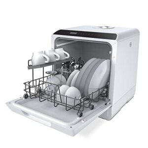 hermitlux countertop dishwasher, 5 washing programs portable dishwasher with 5-liter built-in water tank and inlet hose & drain hose