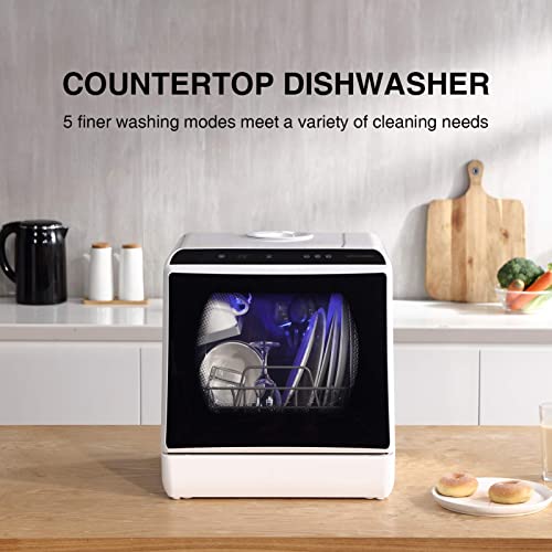 AIRMSEN Portable Countertop Dishwasher, Compact Mini Dishwasher with 5L Built-in Water Tank, 5 Washing Programs & Air-Dry Function, Baby Care, Glass & Fruit Wash for Apartments, Dorms and RVs