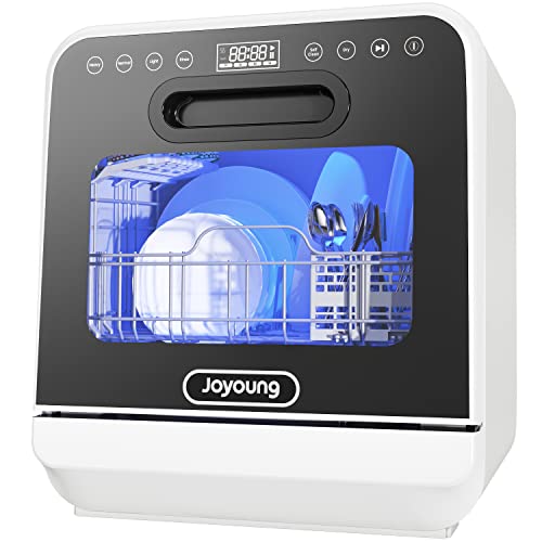 JOYOUNG Portable Countertop Dishwasher, 5L Built-in Water Tank, 5 Washing Programs with Air-Dry Function, 360° Dual Spray Arms, Compact Size and Large Capacity for a Family of 6