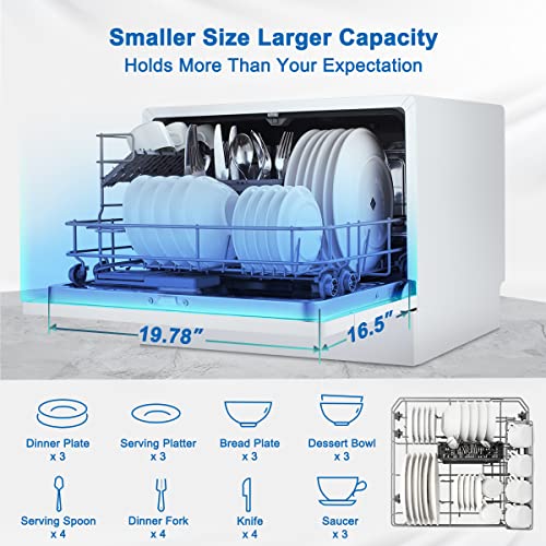 Compact Countertop Dishwasher, GASLAND Chef DW106W Portable Dishwasher with Air Dry Function, Dishwasher with 6 Place Setting and Silverware Basket for Apartment, Dorm and RV, White