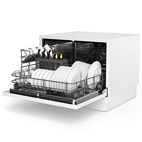 PETSITE Countertop Dishwasher, Portable Dishwasher w/ 5 Washing Programs, 6 Place Settings, 360° Dual Spray, High-Temperature Drying, Compact Kitchen Dishwasher for Dorm, RV, Small Apartment