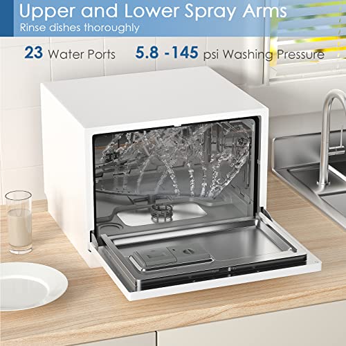 PETSITE Countertop Dishwasher, Portable Dishwasher w/ 5 Washing Programs, 6 Place Settings, 360° Dual Spray, High-Temperature Drying, Compact Kitchen Dishwasher for Dorm, RV, Small Apartment