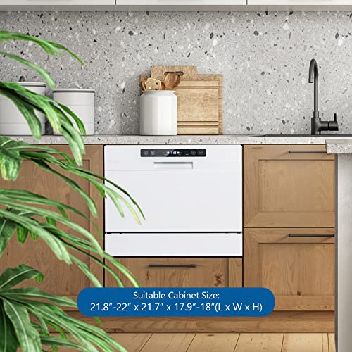 CHEFJOY Countertop Dishwasher, Built-in Dishwasher with 6 Place Settings, 360° Dual Spray, 5 Washing Programs, 24H Delay Timer & Child Lock, Portable Compact Dishwasher, White