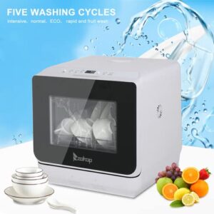 Winado Portable Countertop Dishwasher, Mini Dish Washer with 5 Washing Programs, 5L Built-in Water Tank, Air-dry & Delay Function, Fruit Washing for Apartments, Camping and RV