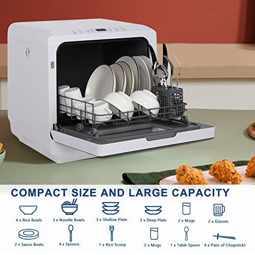 Winado Portable Countertop Dishwasher, Mini Dish Washer with 5 Washing Programs, 5L Built-in Water Tank, Air-dry & Delay Function, Fruit Washing for Apartments, Camping and RV