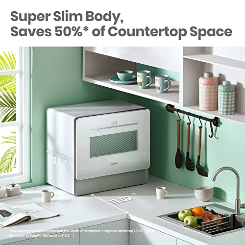 COMFEE' Portable Dishwasher, Countertop Dishwasher with 3 Place Settings, Mini Dishwasher with More Space Inside, 6 Programs, Auto-Open Drying, Touch Control, White