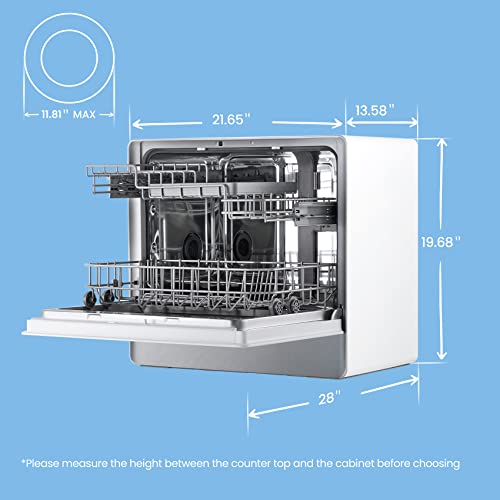 COMFEE' Portable Dishwasher, Countertop Dishwasher with 3 Place Settings, Mini Dishwasher with More Space Inside, 6 Programs, Auto-Open Drying, Touch Control, White