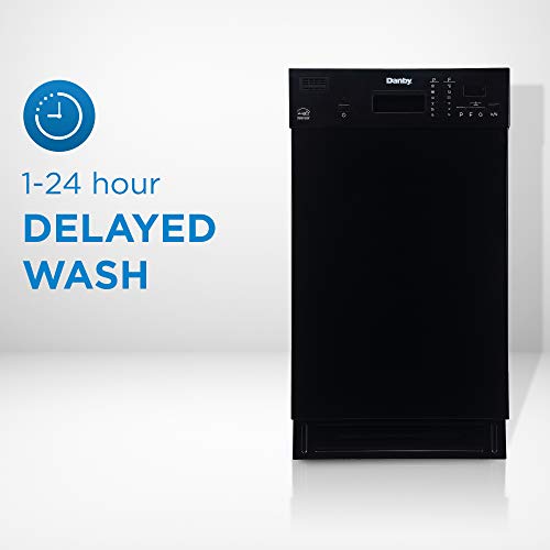 Danby 18 Inch Built in Dishwasher, 8 Place Settings, 6 Wash Cycles and 4 Temperature + Sanitize Option, Energy Star Rated with Low Water Consumption and Quiet Operation - Black (DDW1804EB)