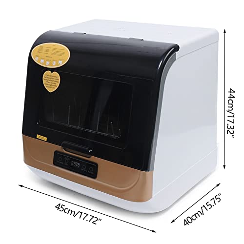 360 Degree Automatic Dishwasher Deep Heating Cleaning Machin Portable Compact Countertop Air Dry Dishwasher Mini Dish Washer with 4 Programs for Home Small Apartments Dorms and RVs (Gold)