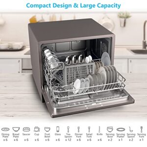 GOFLAME Countertop Dishwasher Portable, Countertop or Built-in Dishwasher with 6 Place Settings and 5 Cleaning Presets, LED Touch Screen, Compact Dishwashing Machine for Homes, Dorms, RVs