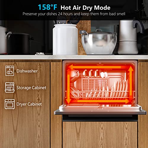 GOFLAME Countertop Dishwasher Portable, Countertop or Built-in Dishwasher with 6 Place Settings and 5 Cleaning Presets, LED Touch Screen, Compact Dishwashing Machine for Homes, Dorms, RVs