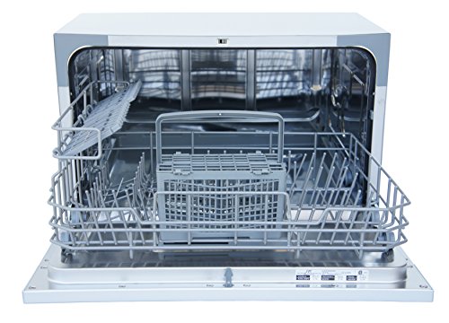 SPT SD-2224DW ENERGY STAR Compact Countertop Dishwasher with Delay Start - Portable Dishwasher with Stainless Steel Interior and 6 Place Settings Rack Silverware Basket for Apartment Office And Home Kitchen, White