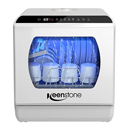 Countertop Dishwasher, Keenstone Portable Dishwasher Countertop with 5 Washing Programs, 360-Degree Dual Spray, Mini Dishwasher Ideal for Apartment, Dorm, 2 Water Supply Modes, Compact and Ergonomic