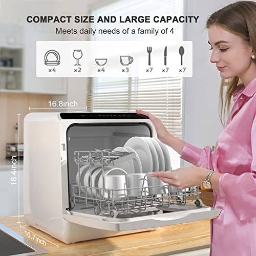 Countertop Dishwasher, Keenstone Portable Dishwasher Countertop with 5 Washing Programs, 360-Degree Dual Spray, Mini Dishwasher Ideal for Apartment, Dorm, 2 Water Supply Modes, Compact and Ergonomic