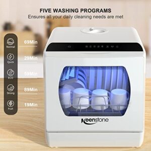 Countertop Dishwasher, Keenstone Portable Dishwasher Countertop with 5 Washing Programs, 360-Degree Dual Spray, Mini Dishwasher Ideal for Apartment, Dorm, 2 Water Supply Modes, Compact and Ergonomic