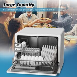 Comfook Compact Dishwasher Big Capacity Countertop Dishwasher with 5 Washing Programs, Portable Dishwasher with 6 Place Setting Rack and Silverware Basket for Party, Apartments, Dorms, RV, Boats