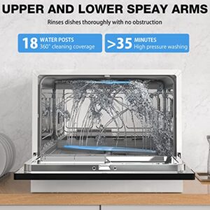 Countertop Dishwasher, Blitzhome BH-DW02 Portable Dishwasher with 6 Place Settings, 6 Programs, 360° Dual Spray, 167℉ Steam & Air-Dry Function, Compact Dishwasher for Apartments& RVs