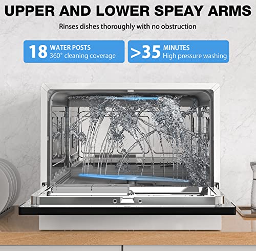 Countertop Dishwasher, Blitzhome BH-DW02 Portable Dishwasher with 6 Place Settings, 6 Programs, 360° Dual Spray, 167℉ Steam & Air-Dry Function, Compact Dishwasher for Apartments& RVs