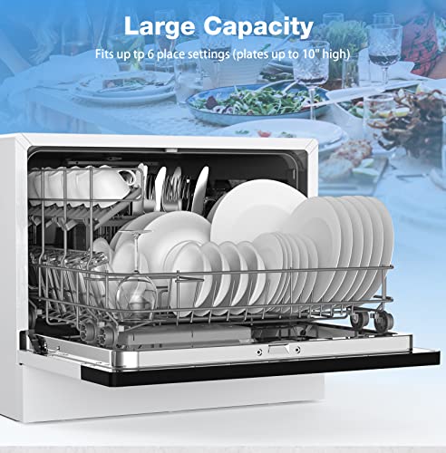 Countertop Dishwasher, Blitzhome BH-DW02 Portable Dishwasher with 6 Place Settings, 6 Programs, 360° Dual Spray, 167℉ Steam & Air-Dry Function, Compact Dishwasher for Apartments& RVs